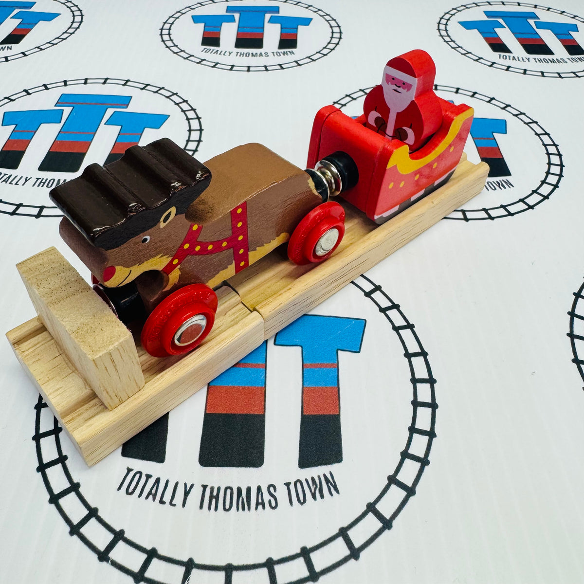Santa Sleigh with Reindeer, Track and Buffer BIGJIGS Rail Wooden - New ...